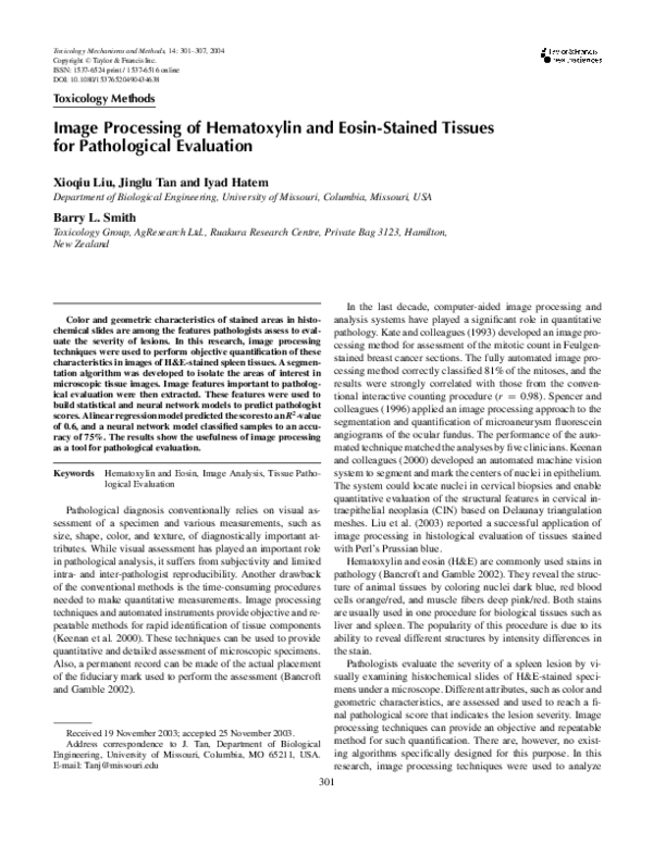 (PDF) Image Processing of Hematoxylin and Eosin-Stained Tissues for Pathological Evaluation