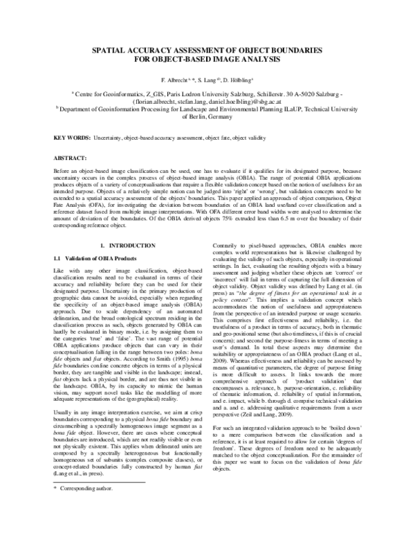 Pdf Spatial Accuracy Assessment Of Object Boundaries For Object Based Image Analysis 