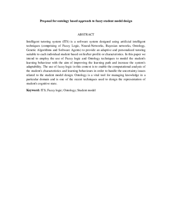 (PDF) Proposal for Ontology Based Approach to Fuzzy Student Model Design