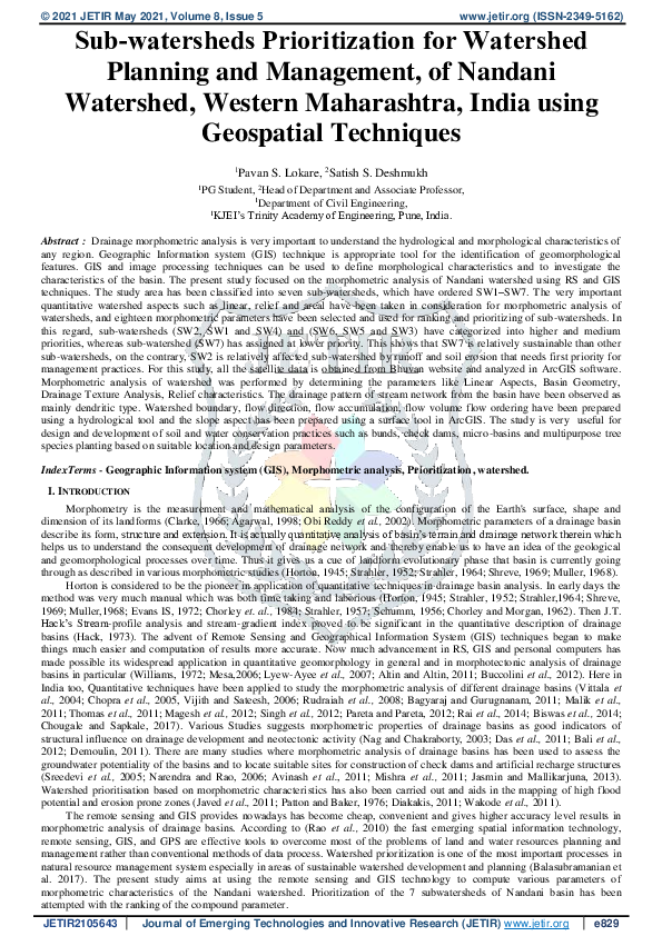Pdf Sub‐watersheds Prioritization For Watershed Planning And Management Of Nandani Watershed