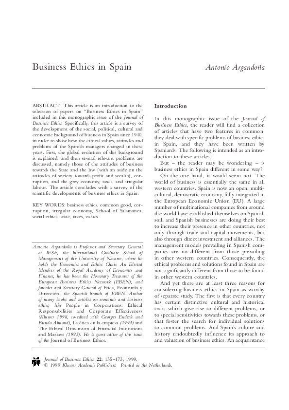 (PDF) Business ethics in Spain