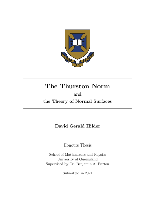 (PDF) The Thurston Norm and the Theory of Normal Surfaces