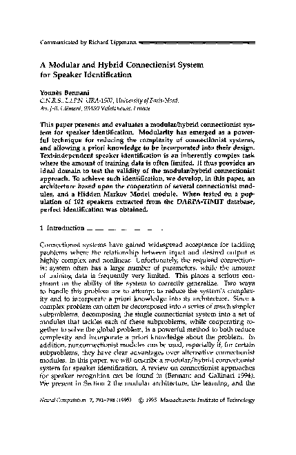 (PDF) A Modular and Hybrid Connectionist System for Speaker Identification