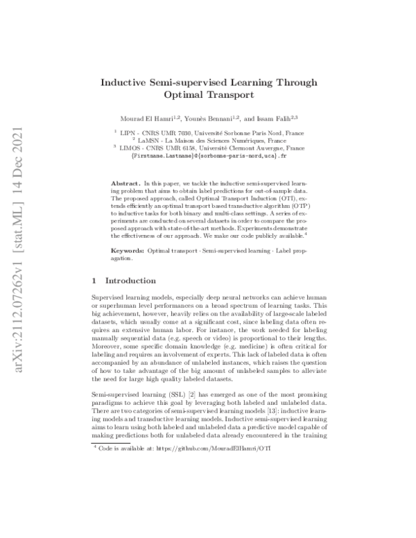 (PDF) Inductive Semi-supervised Learning Through Optimal Transport