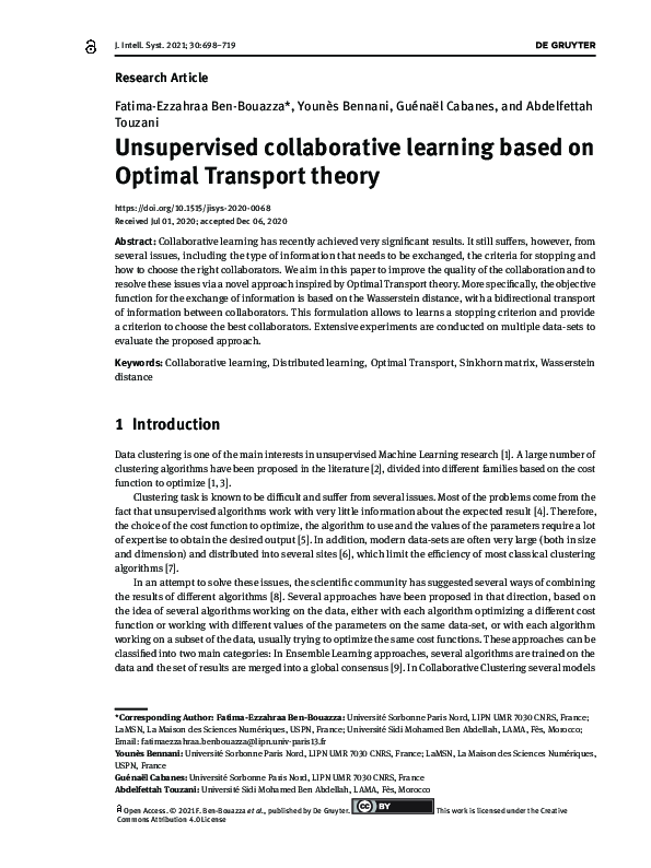 (PDF) Unsupervised collaborative learning based on Optimal Transport theory | Younès Bennani ...
