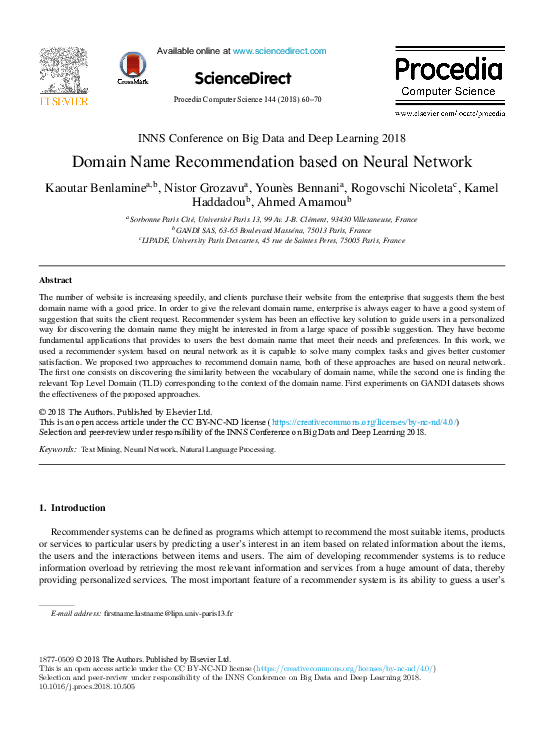 (PDF) Neural Network for Domain Name Recommendation System
