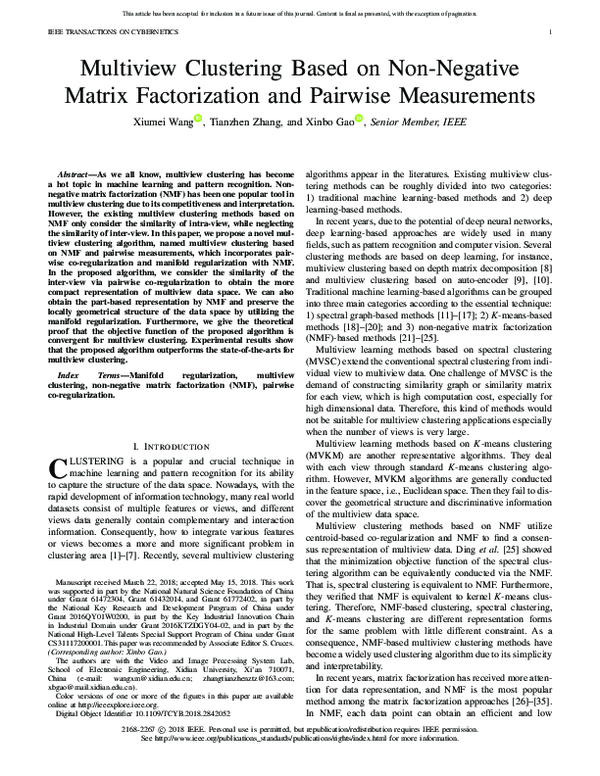 (PDF) Multi-view Clustering Based on Non-negative Matrix Factorization