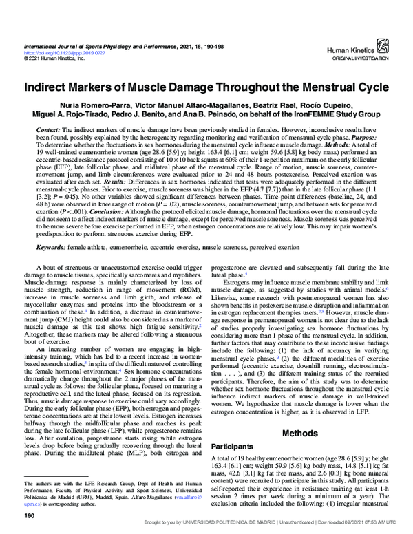 (PDF) Indirect Markers of Muscle Damage Throughout the Menstrual Cycle