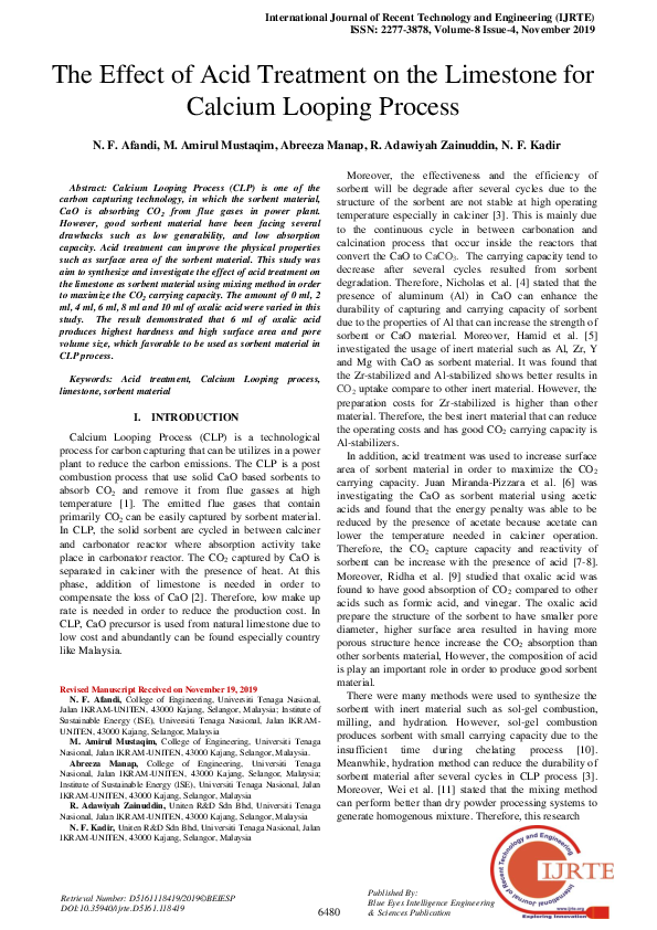 (PDF) The Effect of Acid Treatment on the Limestone for Calcium Looping ...