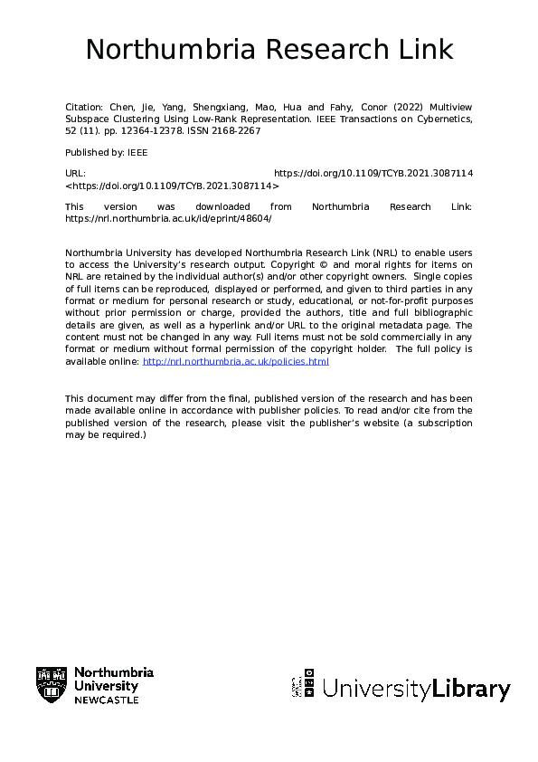 (PDF) Multiview Subspace Clustering Using Low-Rank Representation