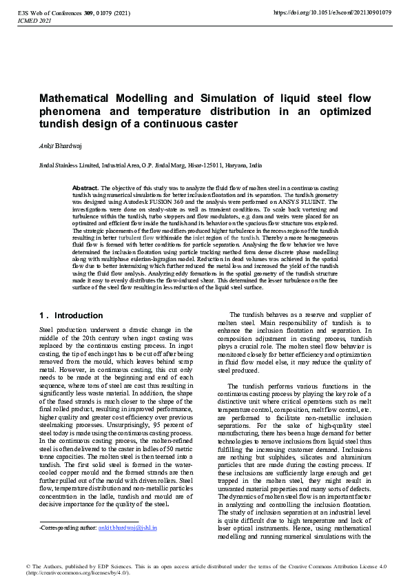 (PDF) Mathematical Modelling and Simulation of liquid steel flow phenomena and temperature ...