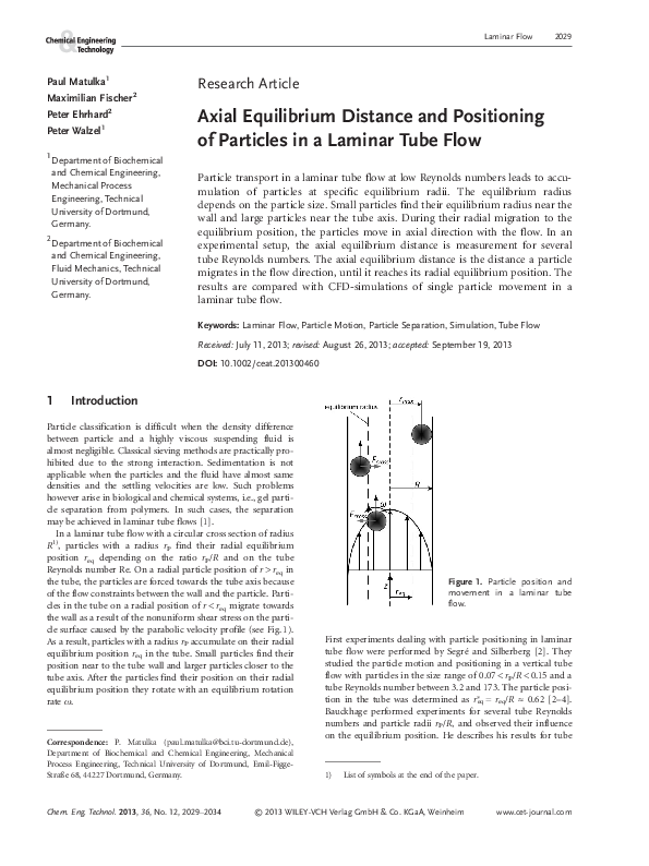 (PDF) Axial Equilibrium Distance and Positioning of Particles in a ...