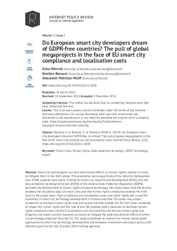 (PDF) Do European smart city developers dream of GDPR-free countries ...