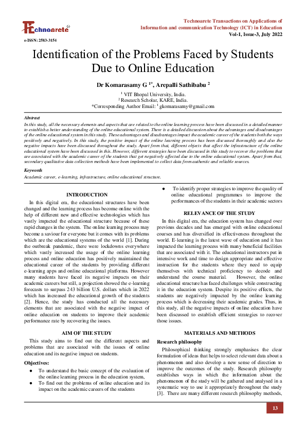 (PDF) Identification of the Problems Faced by Students Due to Online ...