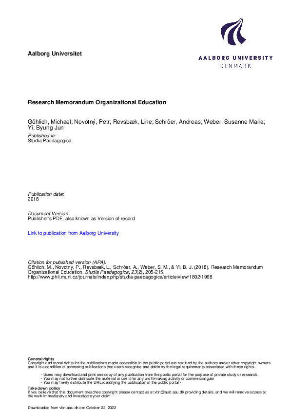 (PDF) Research Memorandum Organizational Education
