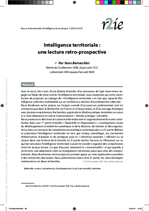 (PDF) Intelligence territoriale : une lecture retro-prospective