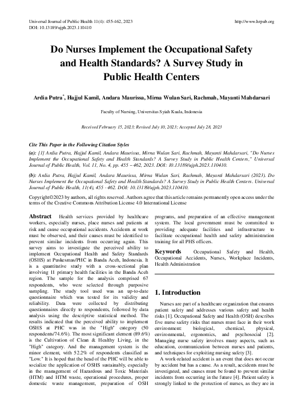 (PDF) Do Nurses Implement the Occupational Safety and Health Standards ...