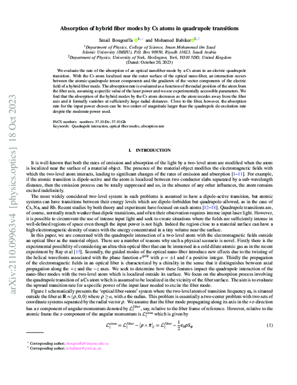 (PDF) Quadrupole absorption of hybrid optical fibre modes by Cs atoms