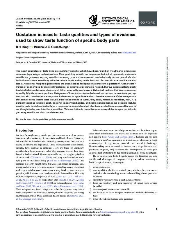 (PDF) Gustation in insects: taste qualities and types of evidence used ...