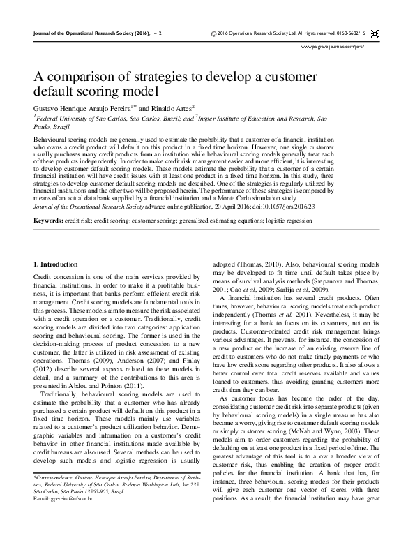 (PDF) A comparison of strategies to develop a customer default scoring ...