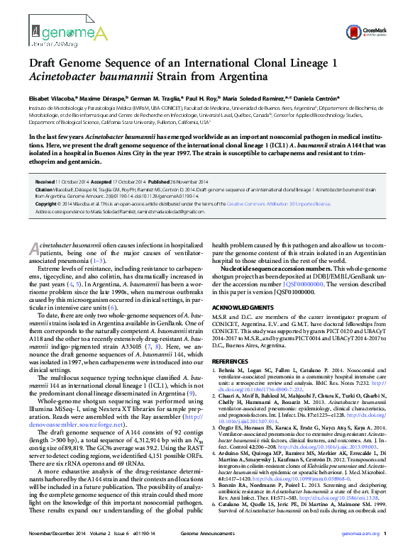 (PDF) Draft Genome Sequence of an International Clonal Lineage 1 ...