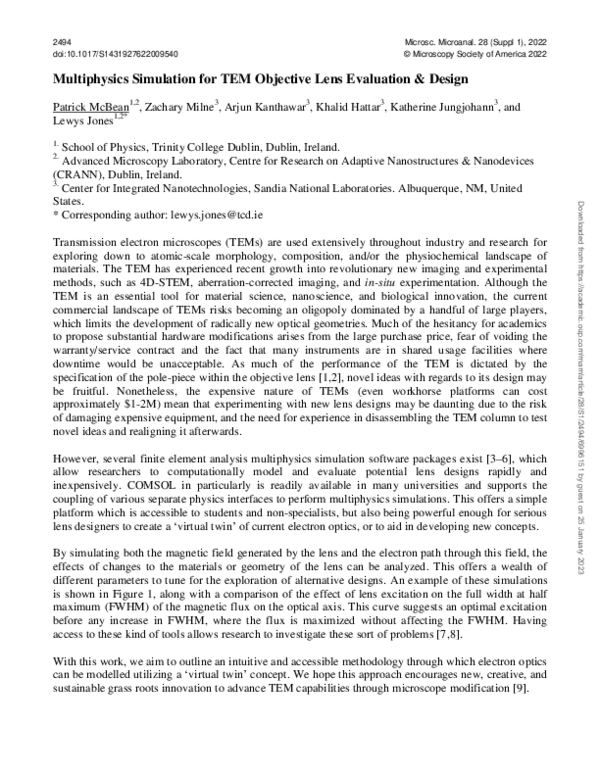 (PDF) Multiphysics Simulation for TEM Objective Lens Evaluation & Design