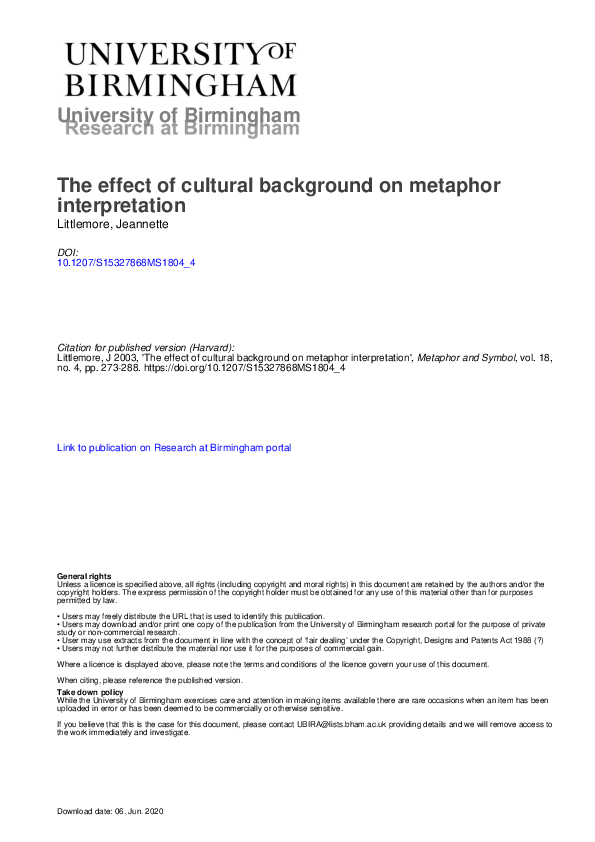 (PDF) The Effect of Cultural Background on Metaphor Interpretation