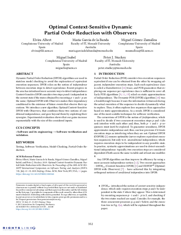 (PDF) Optimal context-sensitive dynamic partial order reduction with observers