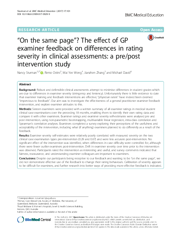 (PDF) “On the same page”? The effect of GP examiner feedback on ...