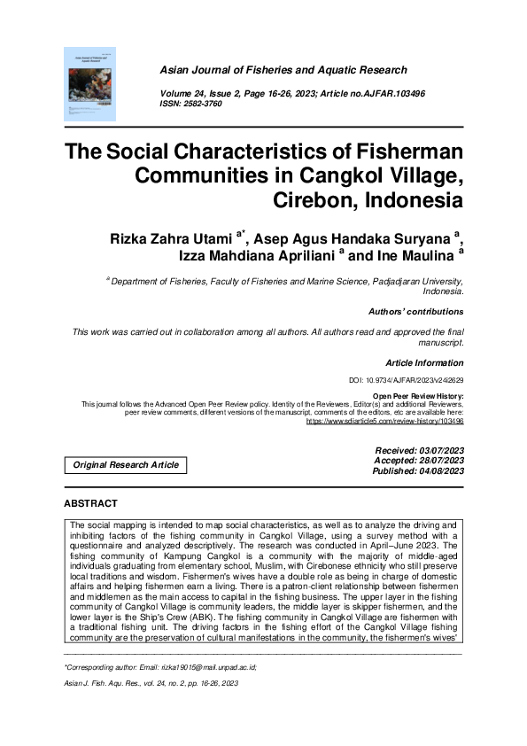 (PDF) The Social Characteristics of Fisherman Communities in Cangkol ...