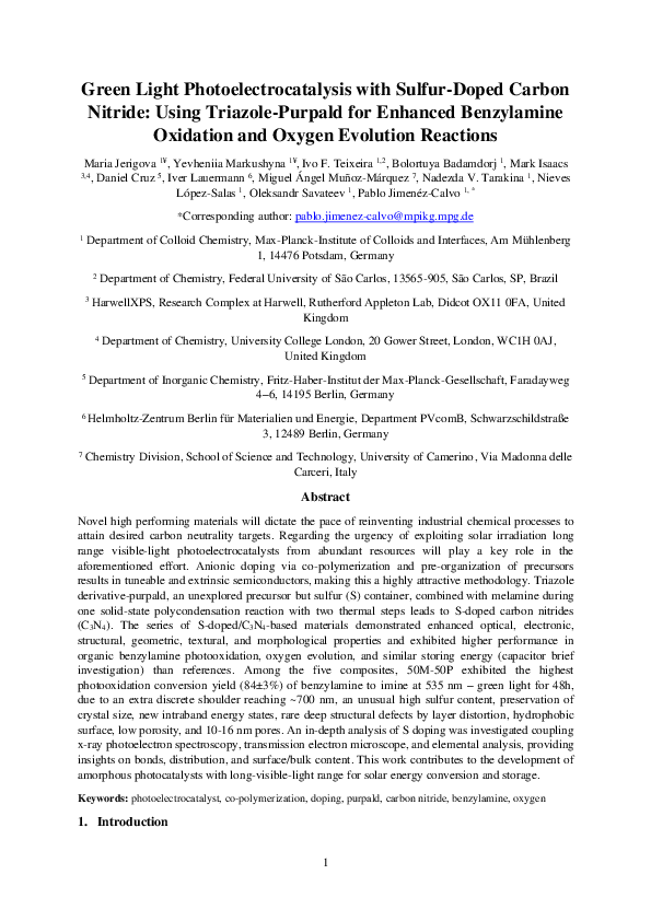 (PDF) Green Light Photoelectrocatalysis with Sulfur-Doped Carbon ...