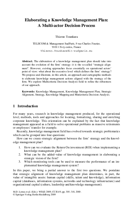(PDF) Elaborating a Knowledge Management Plan: A Multi-actor Decision ...