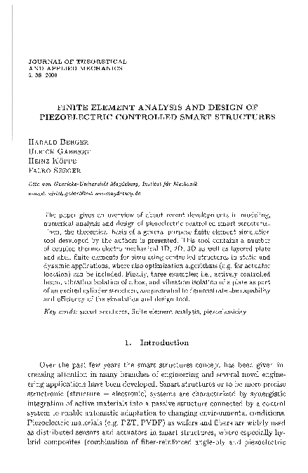 (PDF) Finite element analysis and design of piezoelectric controlled smart structures