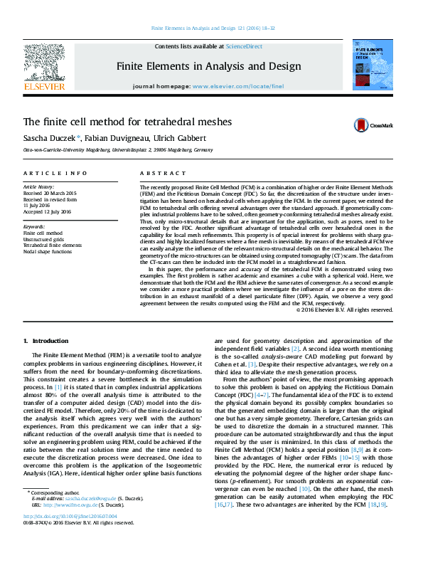 Pdf The Finite Cell Method For Tetrahedral Meshes