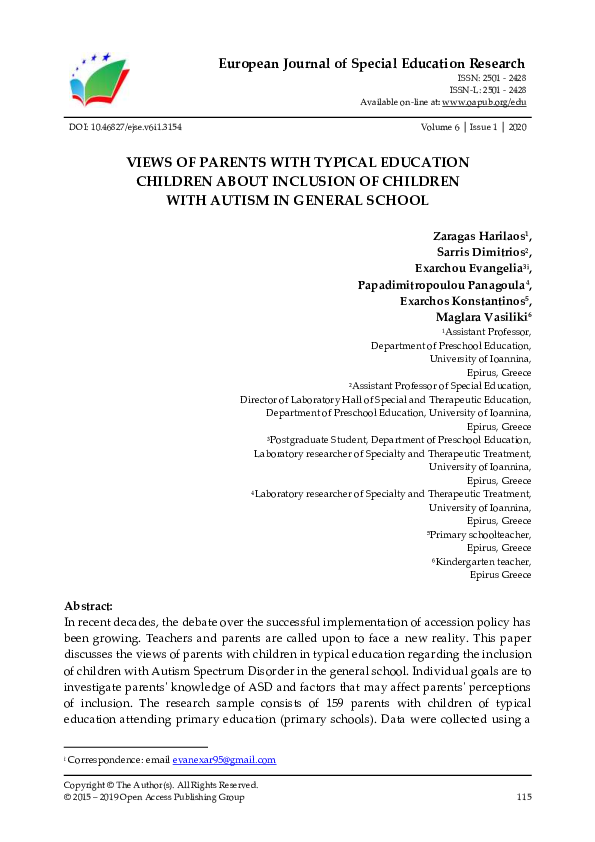 (PDF) Views of Parents with Typical Education Children About Inclusion ...