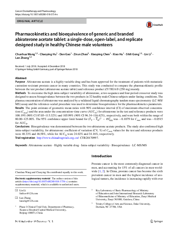 (PDF) Pharmacokinetics and bioequivalence of generic and branded ...