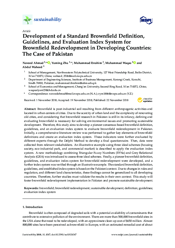 (PDF) Development of a Standard Brownfield Definition, Guidelines, and Evaluation Index System ...