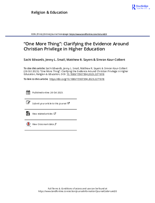 (PDF) Clarifying Christian Privilege and Secular Dynamics in Higher Ed