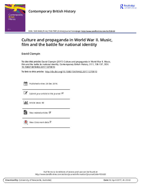 (PDF) Culture and propaganda in World War II. Music, film and the ...