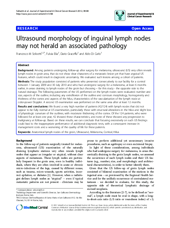 (PDF) Ultrasound morphology of inguinal lymph nodes may not herald an ...
