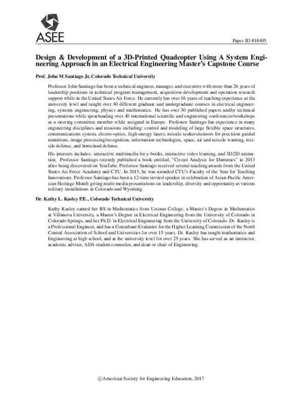 (PDF) Design Development of a 3D-Printed Quadcopter Using A System Engineering Approach in an ...
