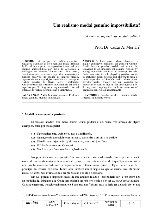 (PDF) Um realismo modal genuíno impossibilista?