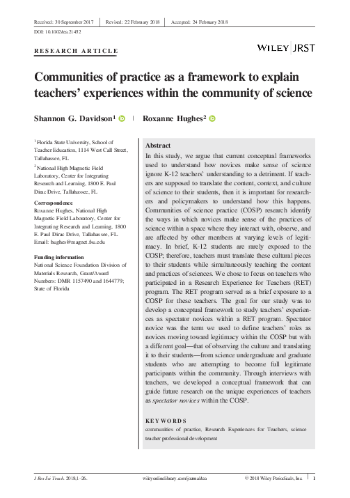 (PDF) Communities of practice as a framework to explain teachers ...