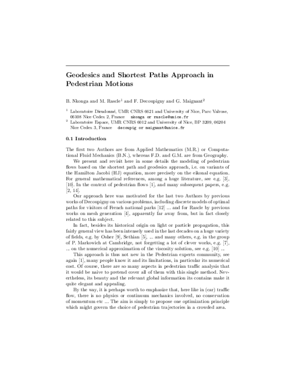 (PDF) Geodesics and Shortest Paths Approach in Pedestrian Motions ...