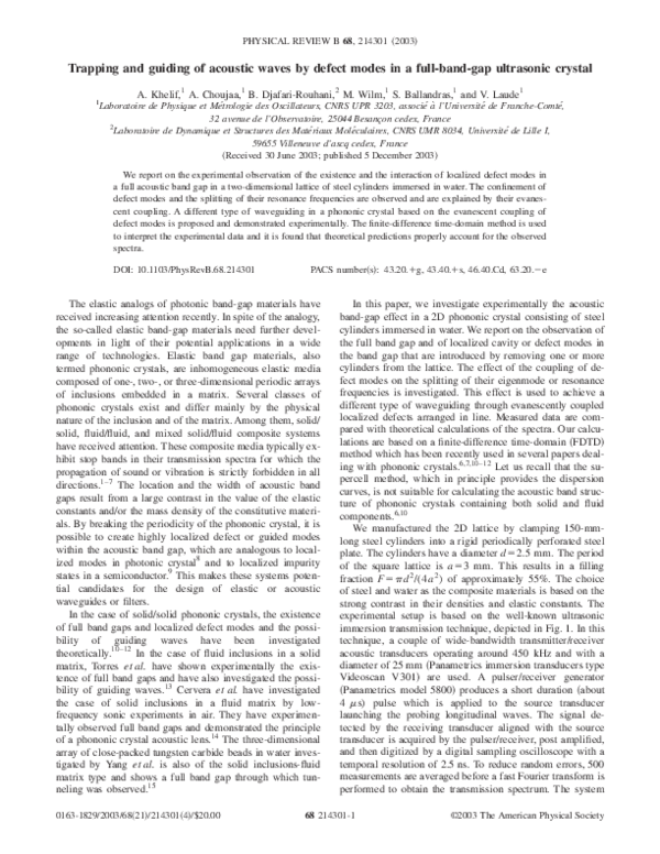(PDF) Trapping and guiding of acoustic waves by defect modes in a full-band-gap ultrasonic ...