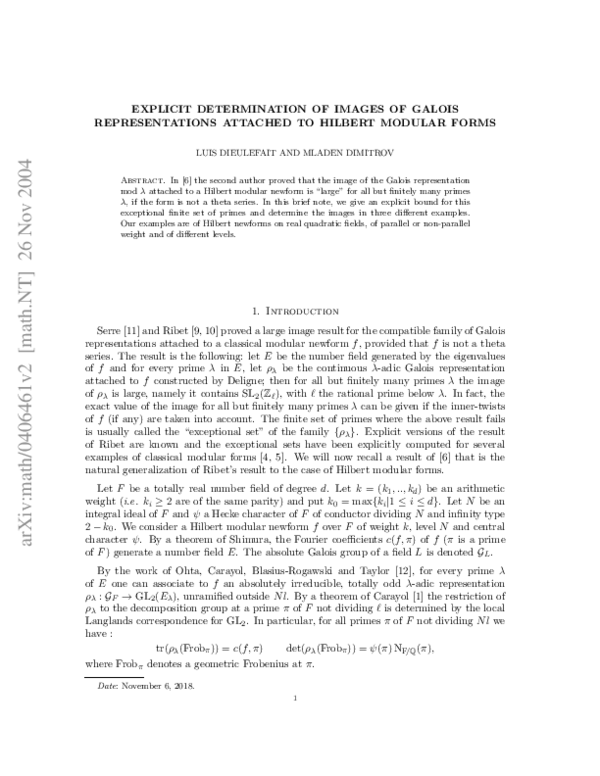(PDF) Explicit determination of images of Galois representations ...