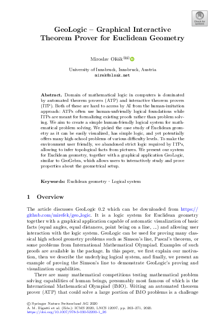 (PDF) GeoLogic – Graphical Interactive Theorem Prover for Euclidean Geometry