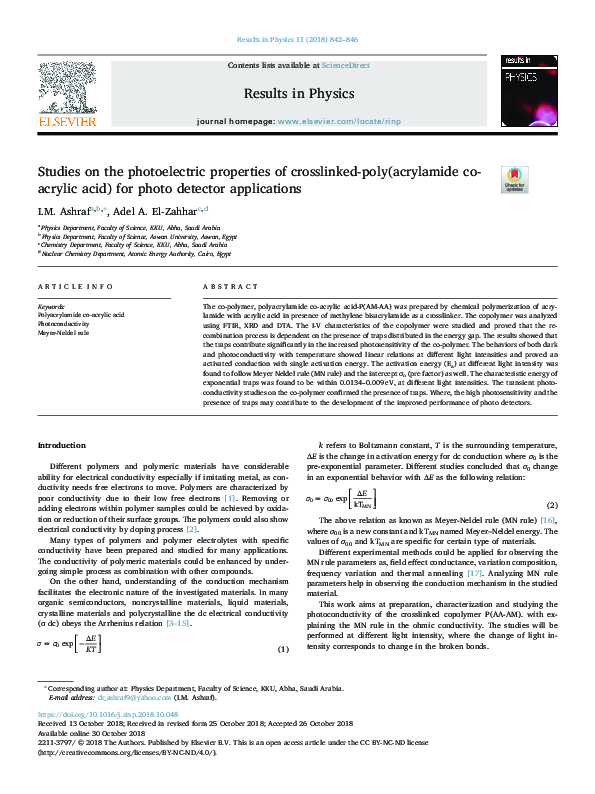 (PDF) Studies on the photoelectric properties of crosslinked-poly ...