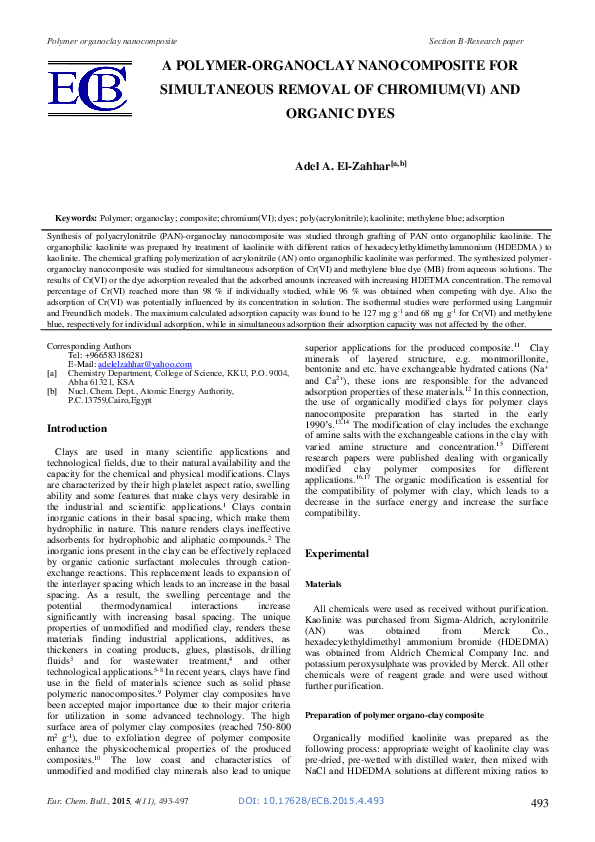 (PDF) A Polymer-Organoclay Nanocomposite for Simultaneous Removal of Chromium(VI) and Organic ...