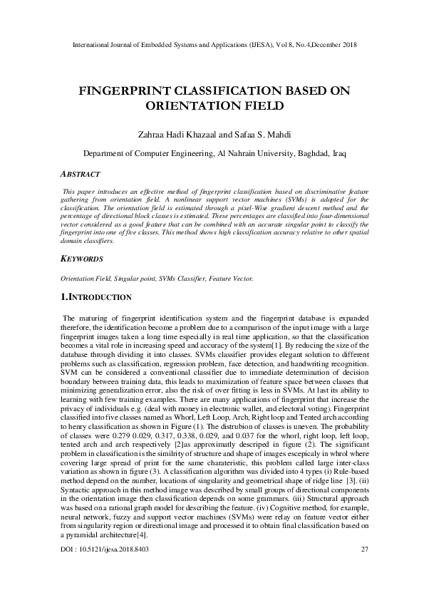 (PDF) Fingerprint Classification Based on Orientation Field